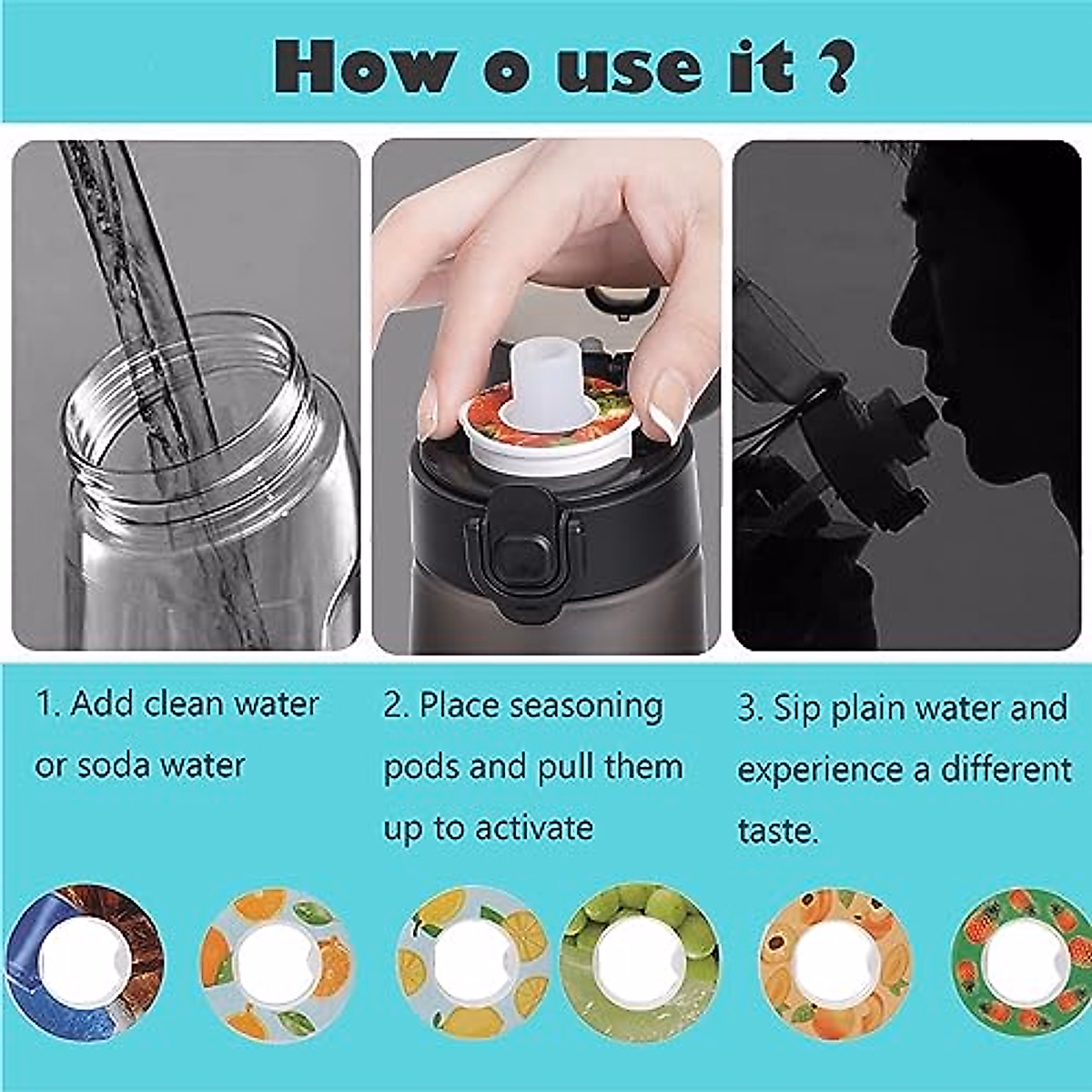 GoldenPlayer Air Water Bottle, With 7 Flavor Pods, BPA-free, 0 Sugar, 0 Calories, 650ML, Scented Water Bottle, Sports Water Bottle, Portable Water Bottle with Straw(New Green)