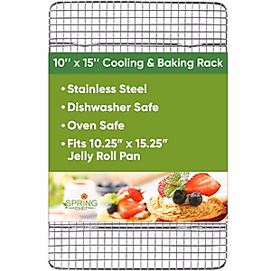 Oven Safe, Heavy Duty Stainless Steel Baking Rack & Cooling Rack, 10 x 15 inches Fits Jelly Roll Pan