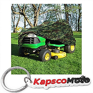 North East Harbor NEH Deluxe Riding Lawn Mower Tractor Cover Fits Decks up to 54" - Camouflage - Water and Sunray Resistant Storage Cover + KapscoMoto Keychain