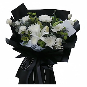 DODXIAOBEUL 20 Sheets Black Waterproof Wrapping Flower Paper,Valentines Day Flower Bouquets Wrapping Paper Non Fading Florist Bouquet Paper for Birthday Holiday Wedding Engagement,DIY Crafts 23 x 23