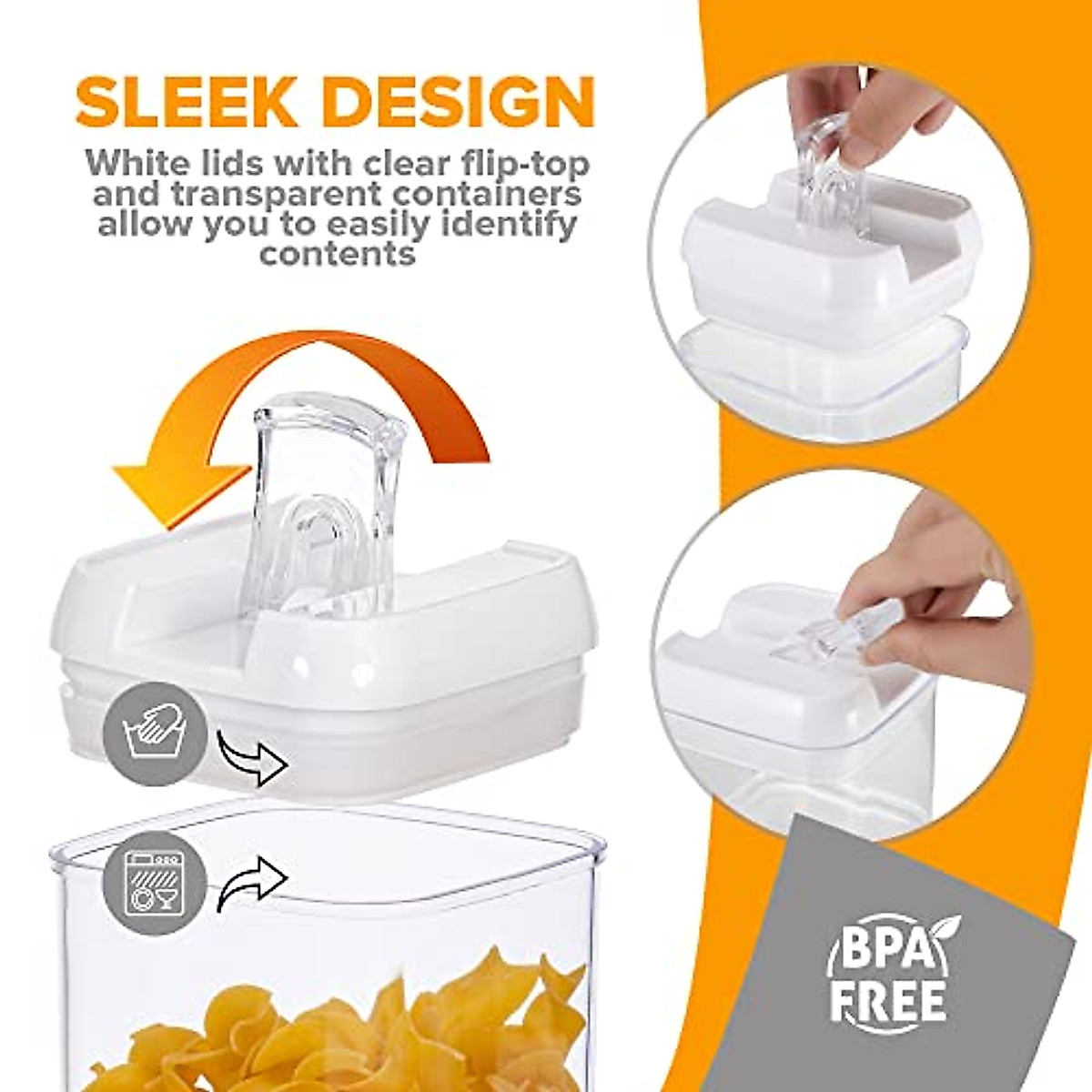 Cheer Collection One Size Airtight Food Storage Containers - Set of 4 IDENTICAL 65 oz Pantry Organizer Bins plus Marker and Labels - White lids