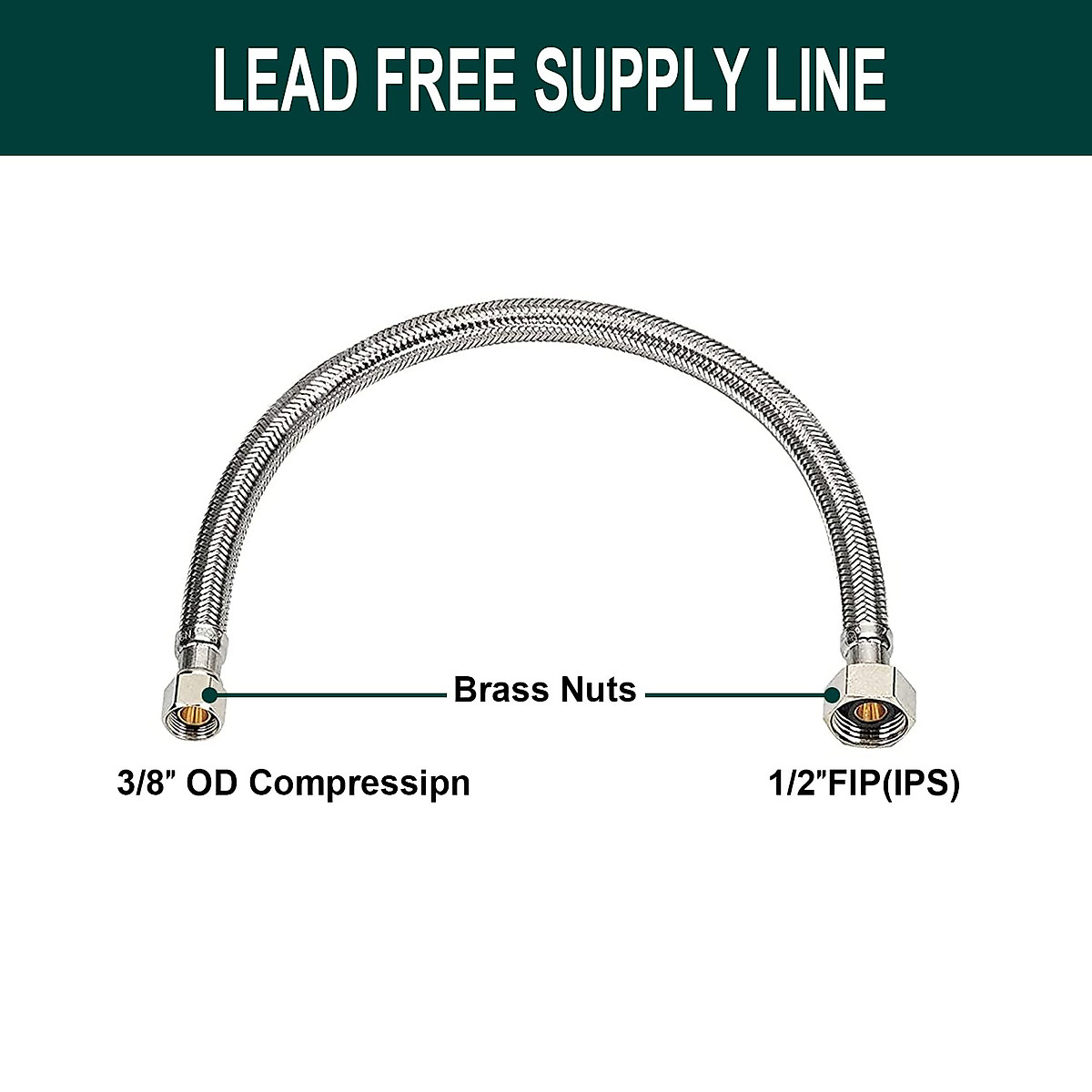 【New Version】Faucet Water Supply Connector Line Braided Stainless Steel, Premium Faucet Supply Line 24 inch - 3/8 Female Compression Thread x 1/2 Female Iron Pipe Thread (10 Pack)