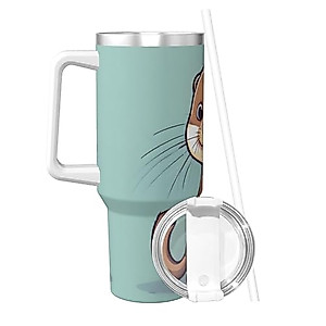 HULIBIN Cartoon Cute Otters Print Double Deck Stainless Steel Travel Coffee Cup With Lid 40 Oz Ice Bully Cup