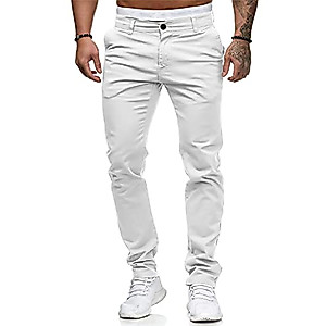 HUNGSON Men Skinny Slim Fit Casual Jeans Dyeing Stretch Straight Fashion Denim Pants(White,30)