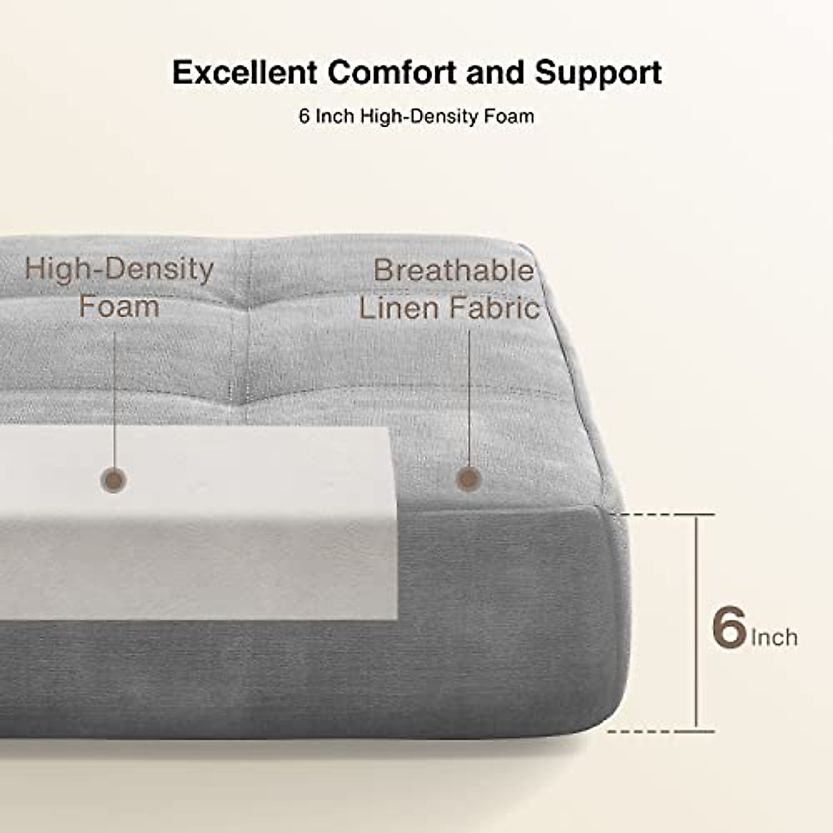 Aiho Folding Sleeper Sofa Chair Bed, Memory Foam Floor Couch , Modern Linen Fabric Removable Cover, for Living Room/Apartment/Dorm/Loft (Light Grey)