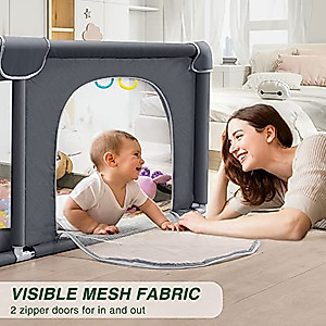 LEHOM Baby Playpen for Toddler, Play Yard for Baby,Large Playpen for Babies and Toddlers,Safety Baby PlayPen,Baby Fence Play Area with Breathable Mesh (Gray, 50x50")