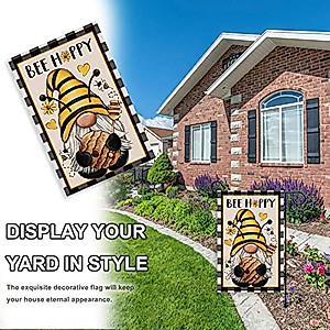 Covido Bee Happy Gnome Spring Decorative Garden Flag, Buffalo Plaid Check Summer Yard Outside Decorations, Farmhouse Outdoor Small Home Decor Double Sided 12 x 18