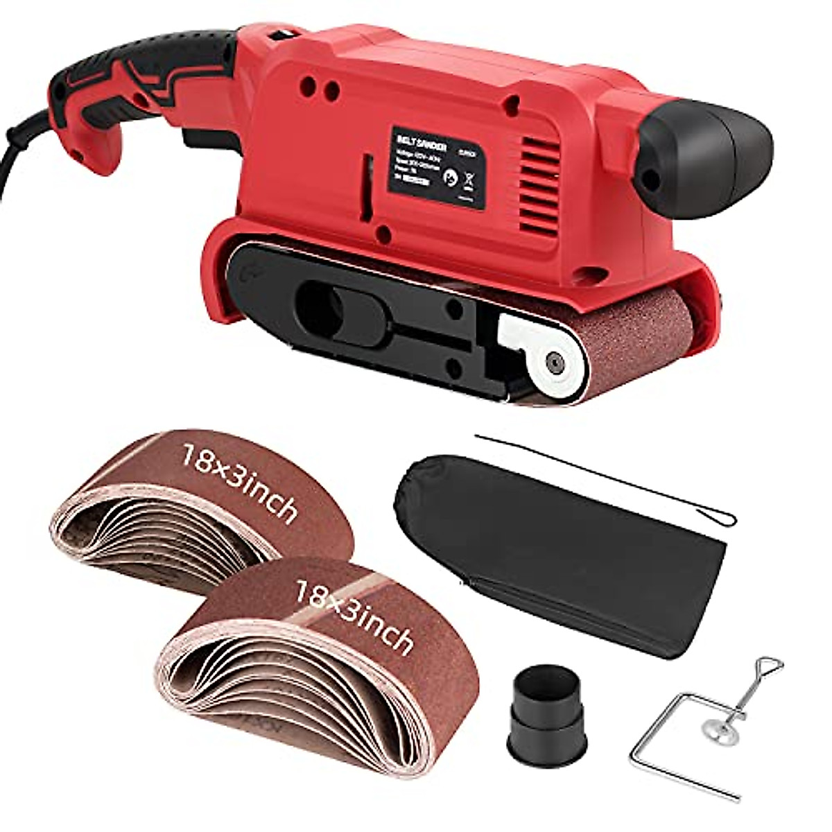 Excited Work 7Amp Belt Sander with 20 Pcs Sanding belt, 3 x 18 Inch Belt Sander with Screw Clamps,Dust bag — Sanders for Derusting, Stripping Paint and Polishing,EWBS01D