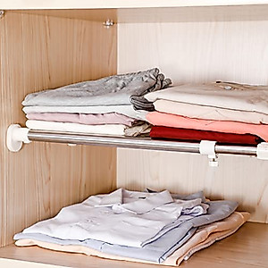 DAHOOMII Adjustable Closet Shelf Divider Tension Rod Expandable Clothes Storage Hanger Coat Rack DIY Stainless Steel Organizer Cabinets Separators Space Saver - Ivory