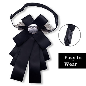 MOHSILY Unique Black Silk Pretied Bowtie Men's Rhinestone Adjustable Pin Necktie Uniform