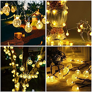 Solar String Lights Outdoor YEEMATOP 60 LED 36 Feet Solar Fairy Lights with 8 Lighting Modes,Indoor String Lights Waterproof Crystal Globe Lights for Garden,Party,Wedding,Christmas Decor (Warm White)