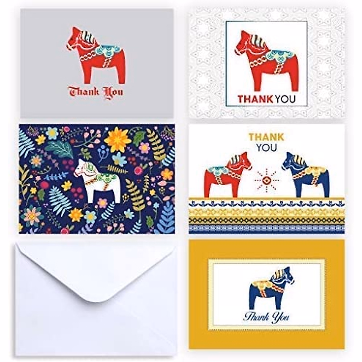 Paper Frenzy Dala Horse Collection Thank You and Note Cards with Envelopes - 25 pack