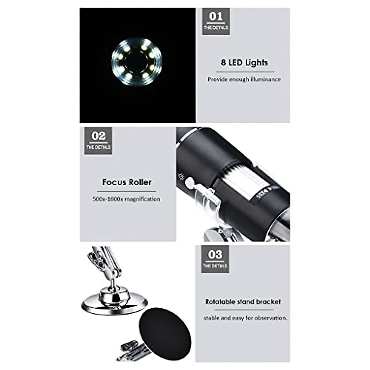 LXXSH Digital Microscope Magnifying Camera with Light Charging Stand Handheld Inspection Magnifier (Color : A, Size : One Size)
