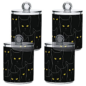 Moudou Black Cat Qtip Holder Dispenser 2 Pack, 15 oz Clear Plastic Apothecary Jar Set for Bathroom Canister Cosmetics Storage Organizer for Cotton Ball, Cotton Swab, Floss Picks