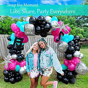 FROUFING Red Blue Black balloon garland arch kit 146+pcs with Disco Ball Explosion Star music note Foil Balloons for Music Decorations Birthday Graduation Short Videotheme party decorations