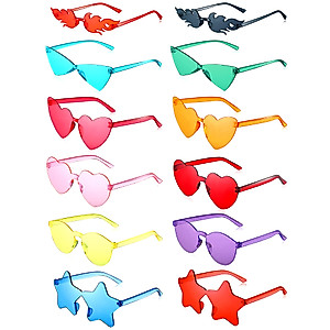 Kanayu 12 Pcs Mixed Style Rimless Sunglasses Retro Party Favors Eyewear for Bachelor Party Photoshoot Costume Accessories (Colorful)