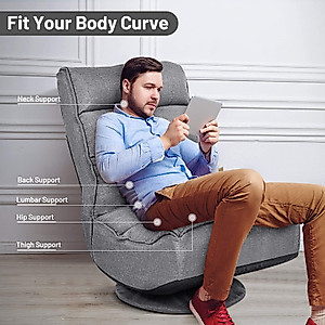 Giantex 360 Degree Swivel Gaming Chair, 6 Position Adjustable Folding Floor Chair, 300lb Spring Support, Comfortable Padded Backrest, Lazy Sofa Chair Game Rocker for Teens Adults