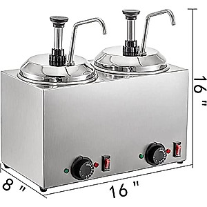 VADSBO Commercial Hot Fudge Warmer, 800W/1600W Cheese Sauce Warmer Pump Dispenser, Stainless Steel Food Warmer Chocolate Heated Pump 30-110℃, for Hot Fudge Caramel Butter