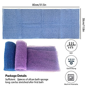 Exfoliating Washcloth Towel Body Scrubber Loofah African Net Bathing Sponge Back Scrubber for Shower Mesh Pouf Sponge Skin Smoother for Daily Use or Stocking Stuffer Bathroom Accessories 2pcs