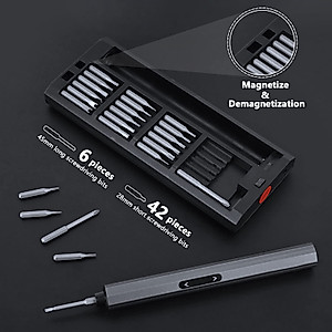 EFFTO Precision Mini Electric Screwdriver Set, 200RPM Load Free and 48 S2 Alloy Steel Bits, Aluminum Storage Case Packing, Portable Repair Tool Kit for Electronic Devices