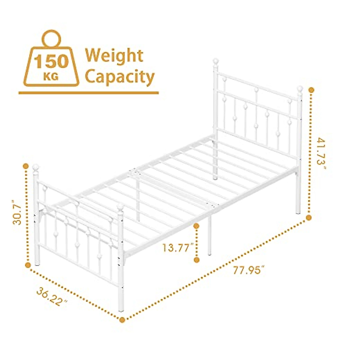 Weehom Twin Size Bed Frame with Headboard Strong Slats Support Heavy Duty Twin Bed Large Storage Easy Assembly for Kids Adults, White