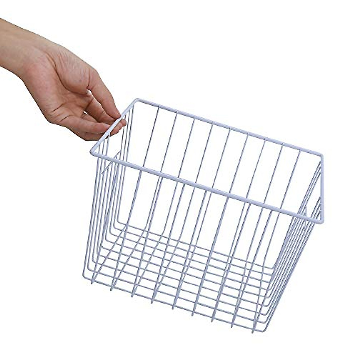 Freezer Organizer Bin, Kitchen Metal Wire Storage Basket, Pantry Cupboard Household Container Divider with Handles, Bathroom, Closet, Bedroom, Office, Rustproof - White（4）