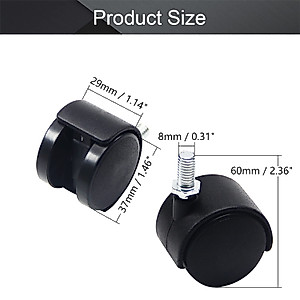 Caster Furniture，Rubbered Trolley Wheels ， Castor Wheels,Furniture Casters,1.25 Inch 360 Degree Threaded Stem Caster Wheel, M8 x 13mm Black Tone 4pcs