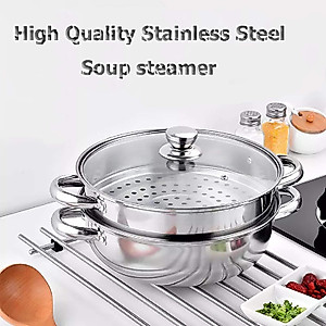 Steamer Pot Stainless Steel 2 Tier - 28cm Steamer Pot w/Glass Lid Food Veg Cooker Pot Cooking Pan Steaming Pot Dim Sum Cookware Steamer For Kitcken Cooking Tool