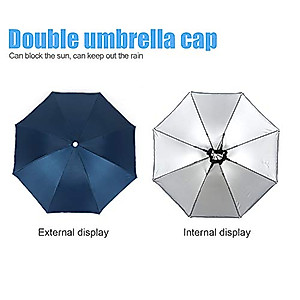 Hunter's Tail UV Umbrella Hat, with Umbrella Fishing Gardening Folding Umbrella One Canopy, Dark Blue, 65cm Blue