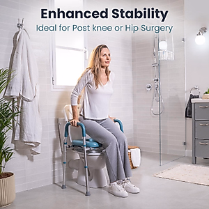 PELEGON Raised Toilet Seat with Handles (400lb) - Adjustable 3 in 1 Commode Chair for Toilet with Arms, Toilet Riser with Handles, Bedside Commode Chair, Handicap Toilet Seat for Elderly (Grey)