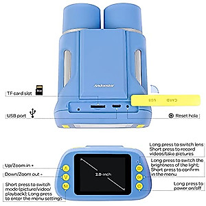 Andonstar AD122 Kids Microscope&Telescope Double Lens, Portable Handheld Microscope Binoculars, Digital Camera&Video Microscope Kit for Kids, 2" LCD Blue, Windows/Mac Compatible, SD Card Included