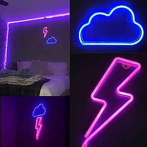 GMY LED Light Signs Wall Decor, Cloud and Lightning Bolt LED Neon Signs for Bedromm, by USB Charging/Battery, Decorative Neon Light for Party, Wedding, Game Room Decor, Christmas Decor, 2Pack