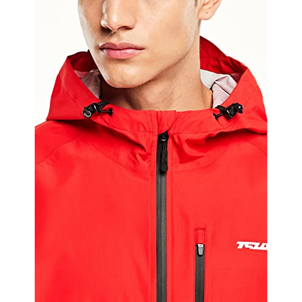 TSLA Men's Cycling Waterproof Jacket, Reflective Hoodie Windbreaker, Packable Bike Rain Jackets with Back Pocket, Cycling Red, Large