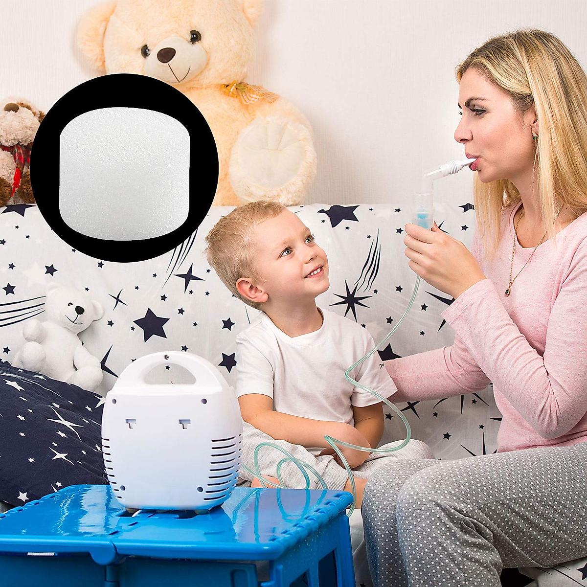 Boao 48 Pieces Nebulizer Filters Replacement Air Filter Sponge for Compressor System Accessories, Round White Sponge Air Filter Replacement for Compressor System Cool Mist Device