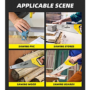 DOWELL 14 in Hand Saw - 11 TPI Fine Cuts Wood Saw Perfect for Sawing, Trimming, Gardening, Cutting Wood, Drywall, Plastic Pipes, Sharp Blade - Crosscut Saw, HY041107