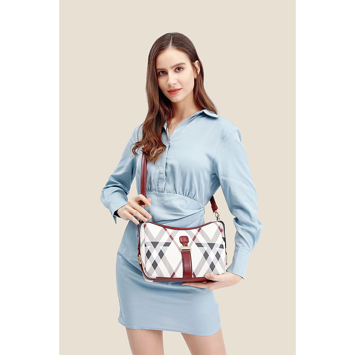 sqlp Small Crossbody Purse for Women Travel Shoulder bag Womens Cross body Bag Evening Bag Wine Red with White