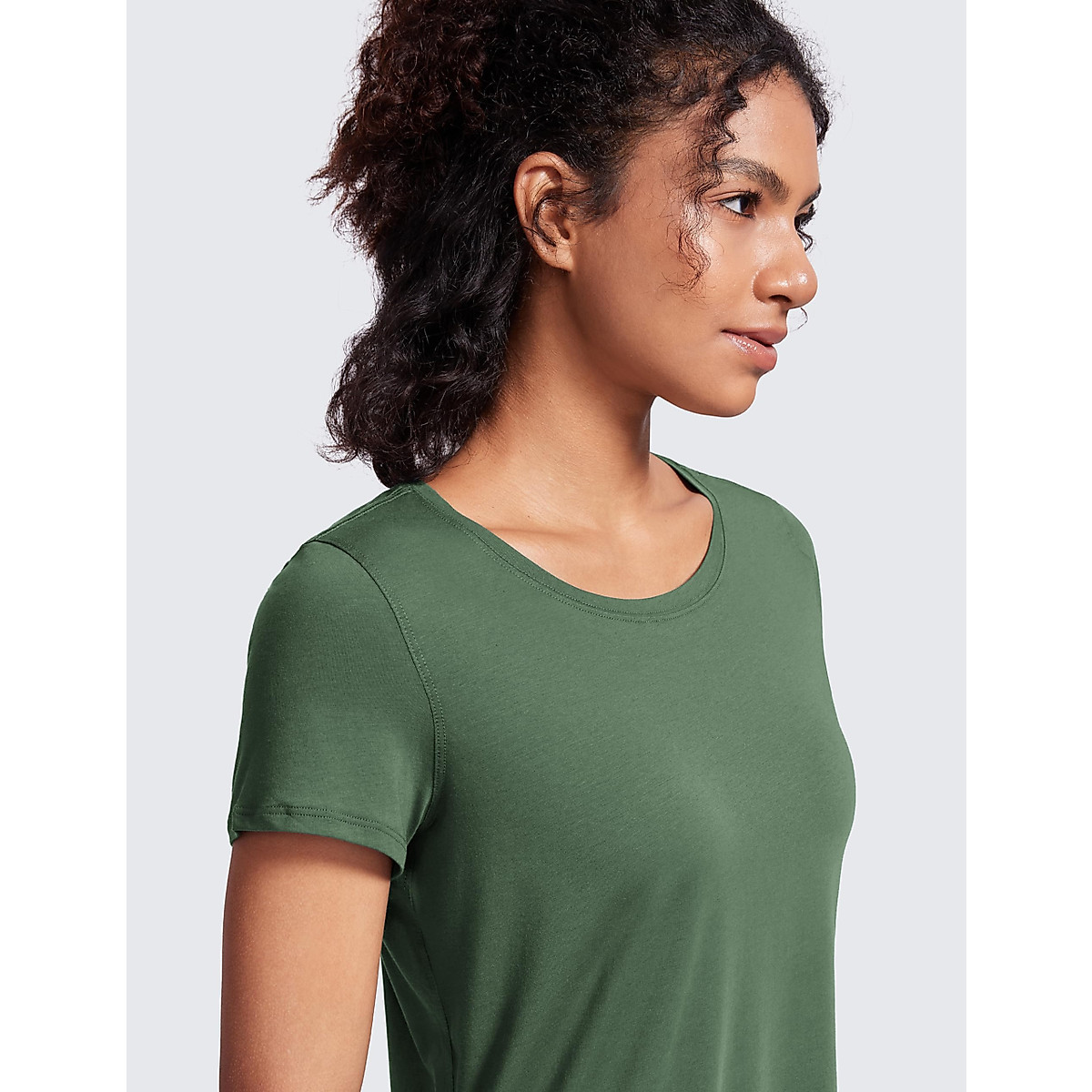 CRZ YOGA Pima Cotton Womens Short Sleeve Shirt Loose Casual Yoga T-Shirt Athletic Workout Tops Nature Green Large