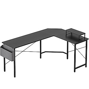 CubiCubi L Shaped Gaming Desk, 66.9 inch Computer Corner Desk with Monitor Shelf for Home Office Study Writing Workstation, Black