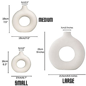 Ceramic Hollow Donut Vase Set of 3 for Pampas Grass | Neutral Modern Home Decor, Small Boho Minimalist Round White | Japandi Clay Beige Decorative for Bedroom, Living, Wedding, Office, Coffee Table