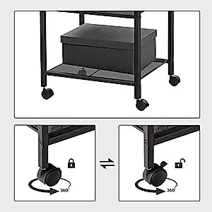 HOOBRO Mobile Printer Stand, 3-Tier Printer Cart with Storage Shelf, Adjustable Metal Mesh Basket, Printer Table on Wheels, Industrial Style in Home Office, Rustic Brown and Black BF23PS01