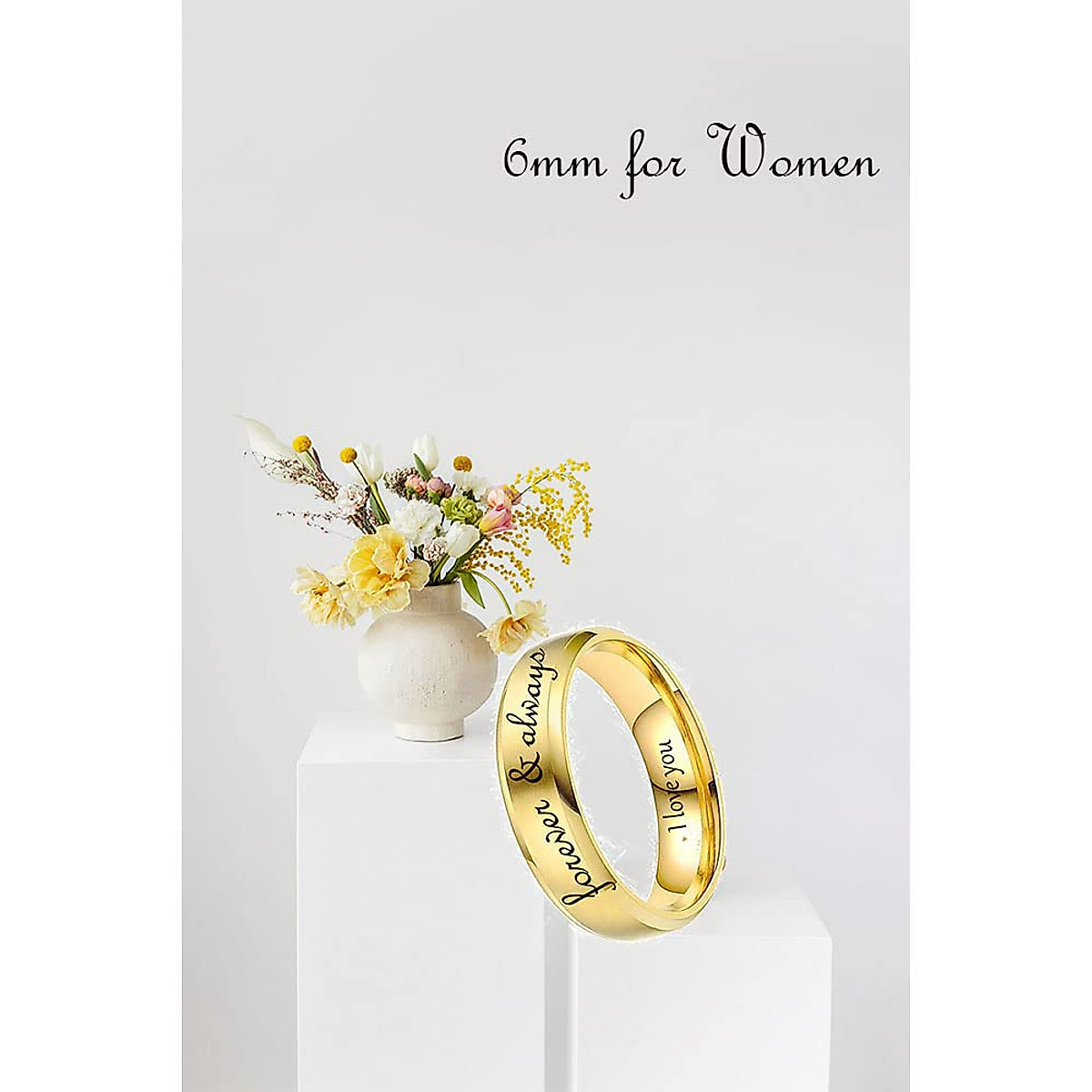 Personalized Matching Rings for Couples Black Gold Silver,Engraved Promise Rings for Couples Set with 2 Rings,Wedding Engagement Rings Sets for Him and Her Valentine's Day Jewelry Gift (Gold)