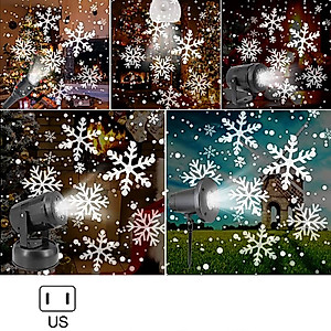 S5E5X Christmas Light Snowflake Projector, HD Waterproof Moving Patterns Rotating LED Projection Lamp for Christmas Party Decorations, Landscape Light for Home Outdoor Garden Courtyard Wall (Black)