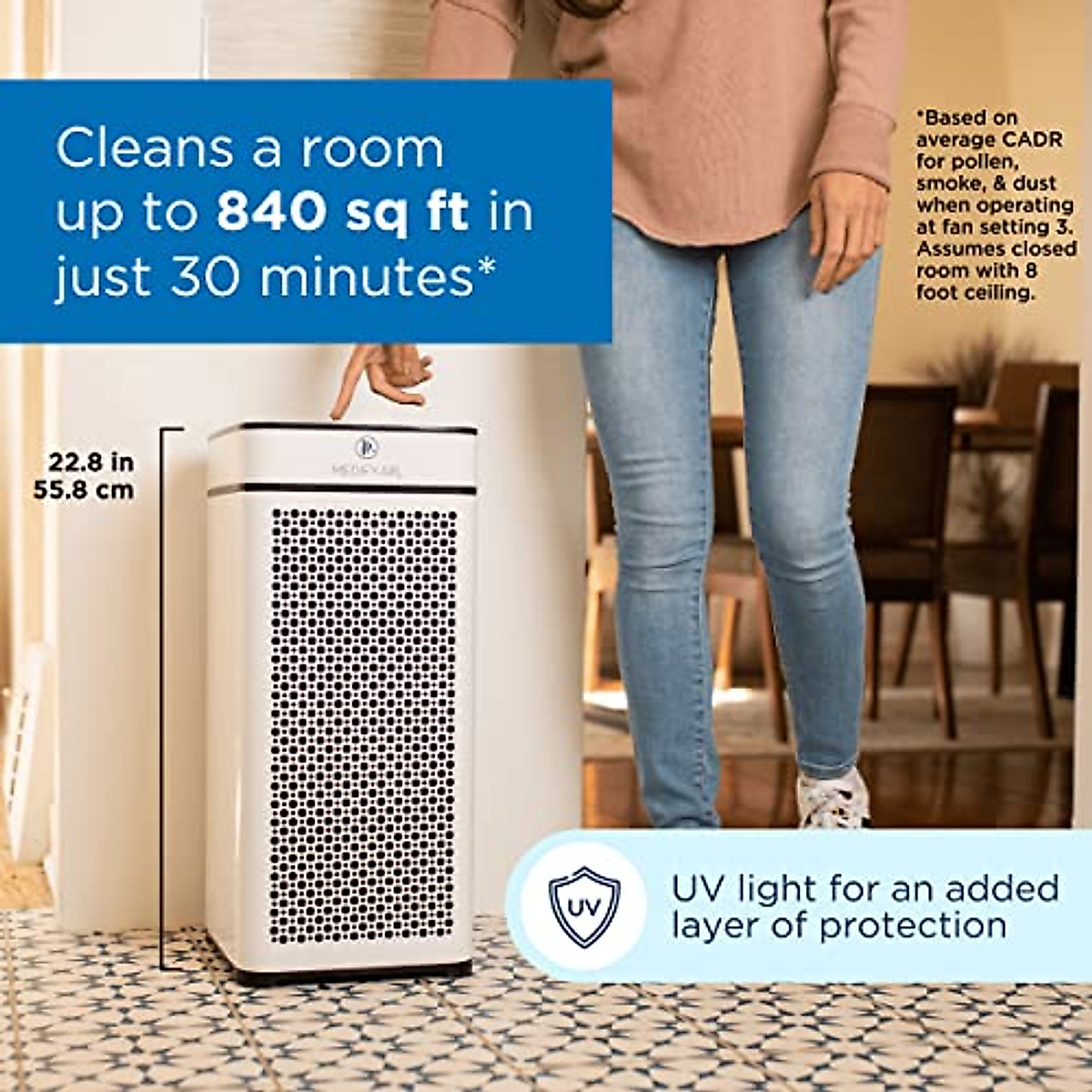 Medify MA-40-UV Air Purifier with True HEPA H14 Filter + UV Light | 840 sq ft Coverage | for Allergens, Wildfire Smoke, Dust, Odors, Pollen, Pets | Quiet 99.7% Removal to 0.1 Microns | White, 2-Pack