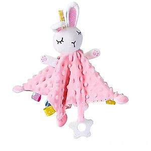 Baby Taggies Blanket，Security Blankets for Babies,Stuffed Animal Bunny Toys Lovely Soothing Sensory Toy Cute Dot Fabric Pink One size