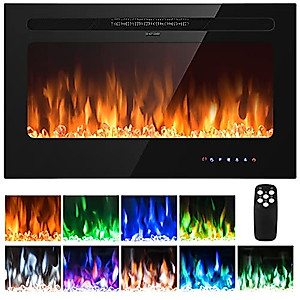 ARLIME Electric Fireplace Insert 36 Inch Wide Wall Mounted, in Wall Electric Fireplace Electric with Remote Control, Timer, Touch Screen, 9 Adjustable Flame Colors, Smokeless Stove Heater, 750W/1500W