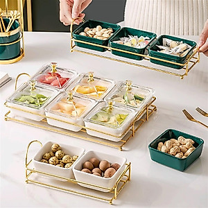 HEXEH Salad Plate Porcelain Ice Cream Bowls, White Bowls for Kitchen, Square Serving Bowls for Appetizers Dessert Salads Fruits with Metal Tray. Plastic Plate (Color : Brass)