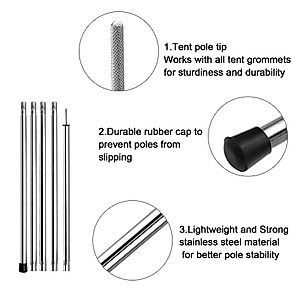 KOMCLUB Adjustable Tent Poles Telescoping Tarp Poles Camping Stainless Steel Lightweight Tarp Poles for Sun Sails Canopy Awning Shelter Bac