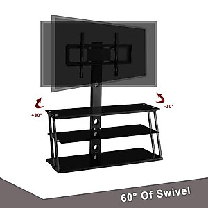 Tansole Swivel Floor TV Stand Height Adjustable Bracket Entertainment Stand for 32 to 65 Flat or Curved Screen Multi-Function TV Stand | 3-Tier BlackTempered Glass Multi-Function TV Stand