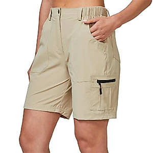 ChinFun Women's Stretch Cargo Shorts Lightweight Hiking Shorts Quick Dry Golf Shorts Water Resistant with 6 Pockets Khaki XL