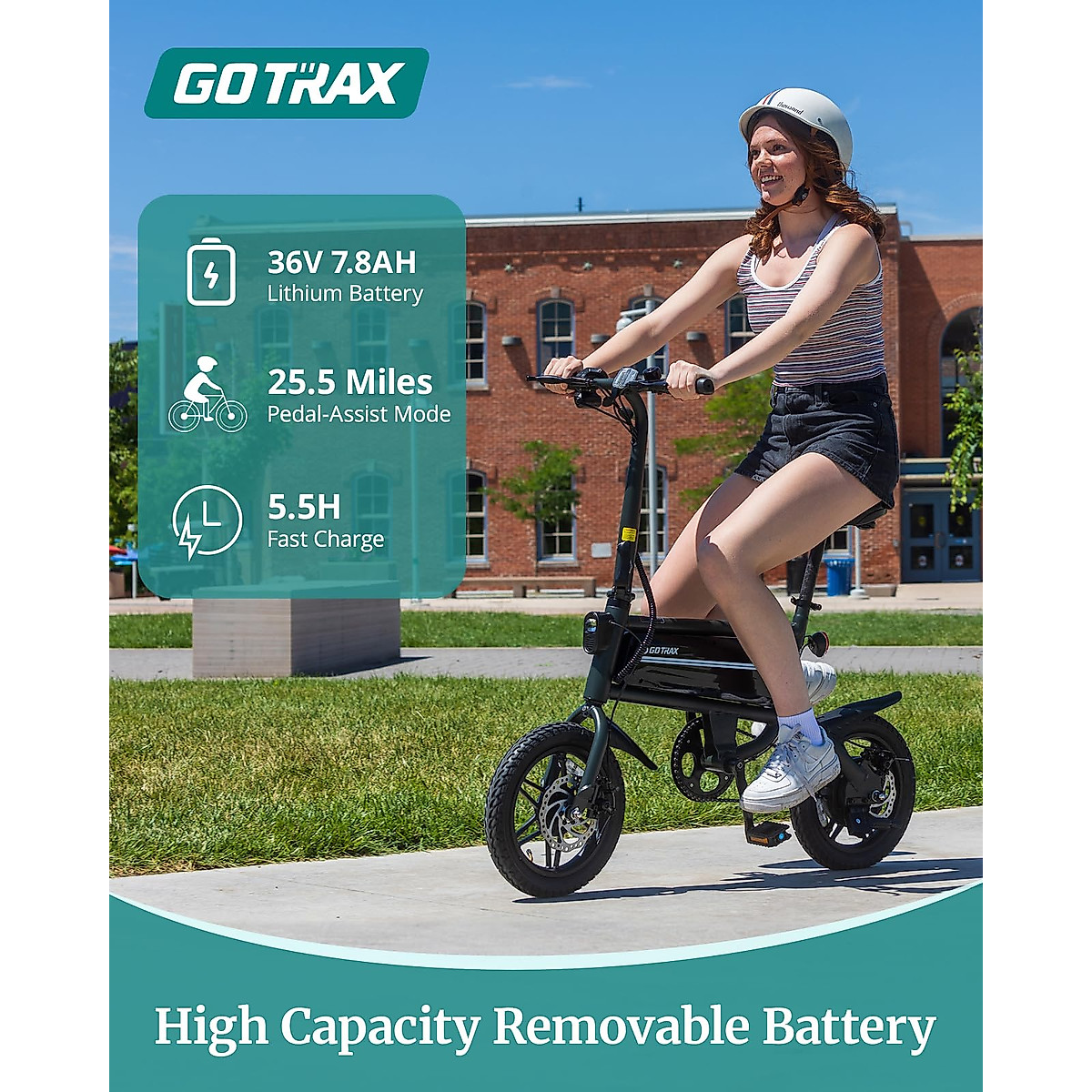 Gotrax Nano 14" Folding Electric Bike, Max Range 25Miles(Pedal-Assist) & Max Speed 15.5Mph, Power by 350W Motor, Adjustable Seat & Dual Fenders, Commuter Electric Bicycle for Adults/Teens Black